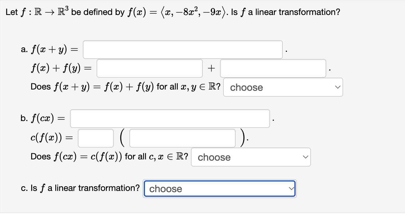 Solved Let f:R→R3 be defined by f(x)=(:x,-8x2,-9x:). Is f | Chegg.com Solved Let f:R→R3 be defined by f(x)=(:x,-8x2,-9x:). Is f | Chegg.com