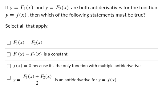Solved If y = F1(x) and y = F2(x) are both antiderivatives | Chegg.com