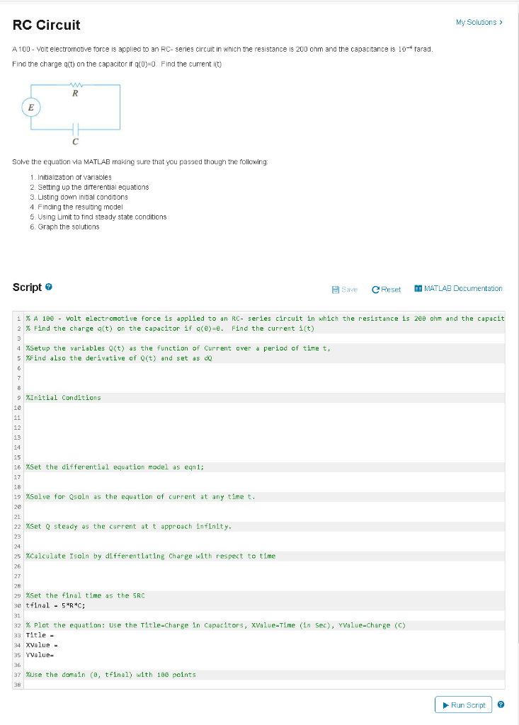 Solved Rc Circuit My Solutions A 100 Volt Electromotive Chegg