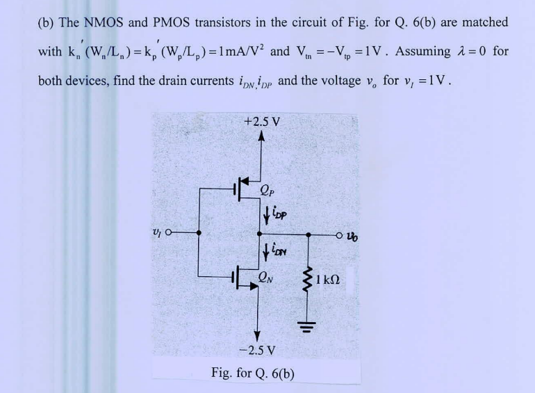 Solved (b) The NMOS and PMOS transistors in the circuit of | Chegg.com