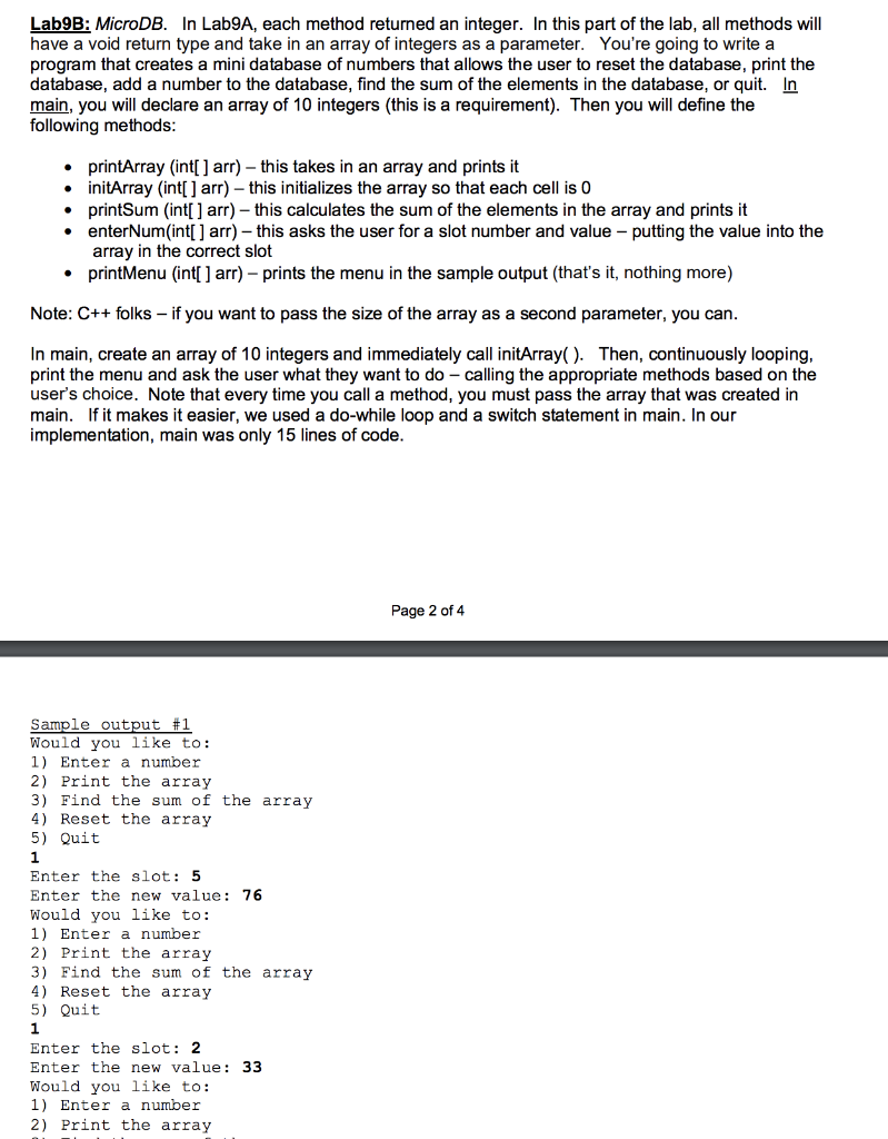 Solved Lab9B: MicroDB. In Lab9A, each method returned an | Chegg.com