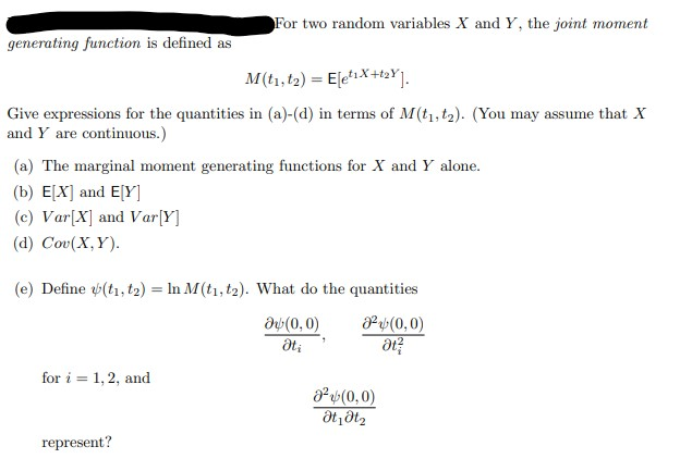 Solved For Two Random Variables X And Y The Joint Moment