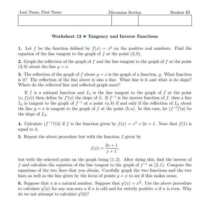Solved Last Name, First Name Discussion Section Student ID | Chegg.com