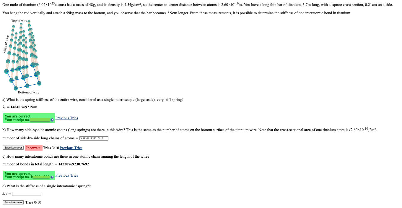 Solved a) What is the spring stiffness of the entire wire, | Chegg.com