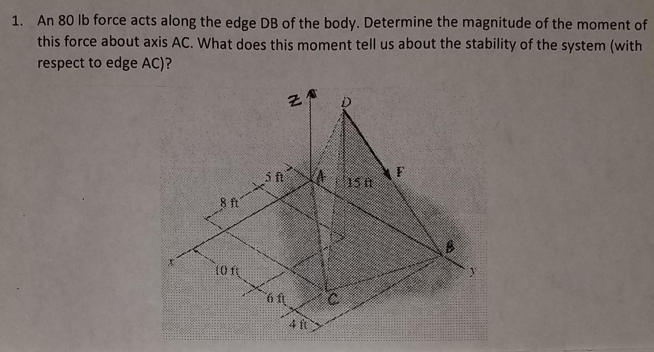 Solved 1. An 80lb force acts along the edge DB of the body. | Chegg.com