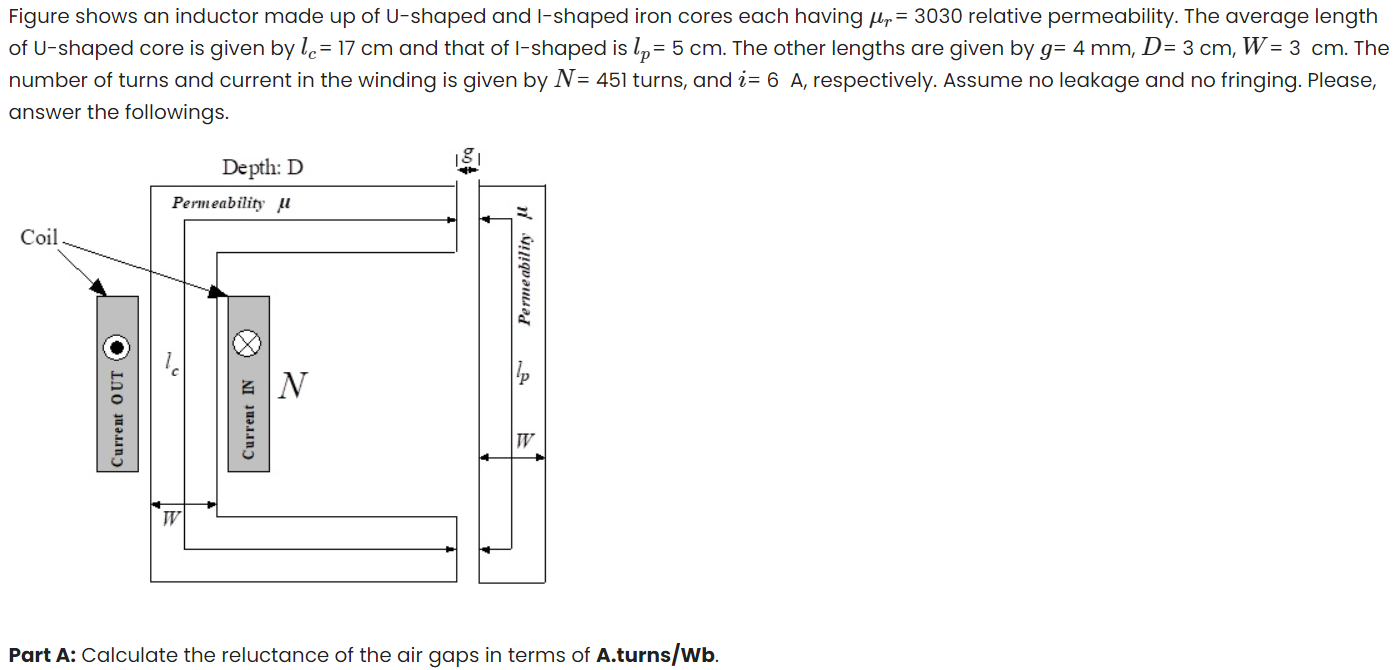 Solved Part B: Calculate the reluctance of U-shaped core in | Chegg.com