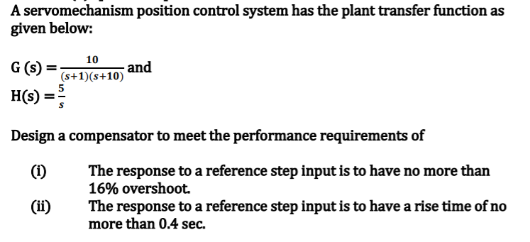 Solved A servomechanism position control system has the | Chegg.com