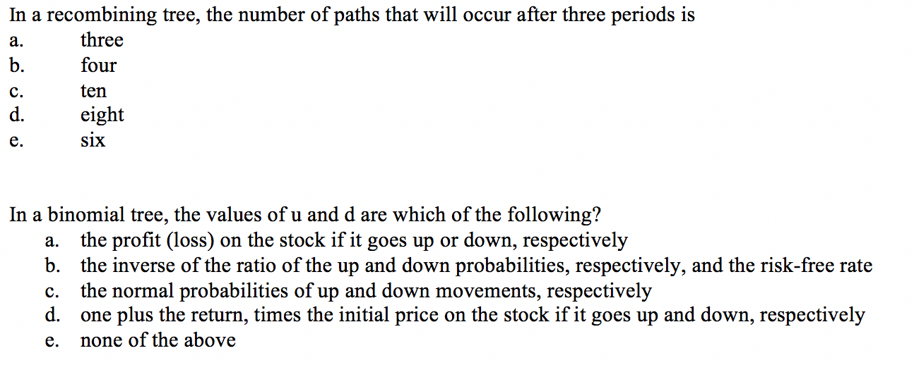 Solved a. So é ovo In a recombining tree, the number of | Chegg.com