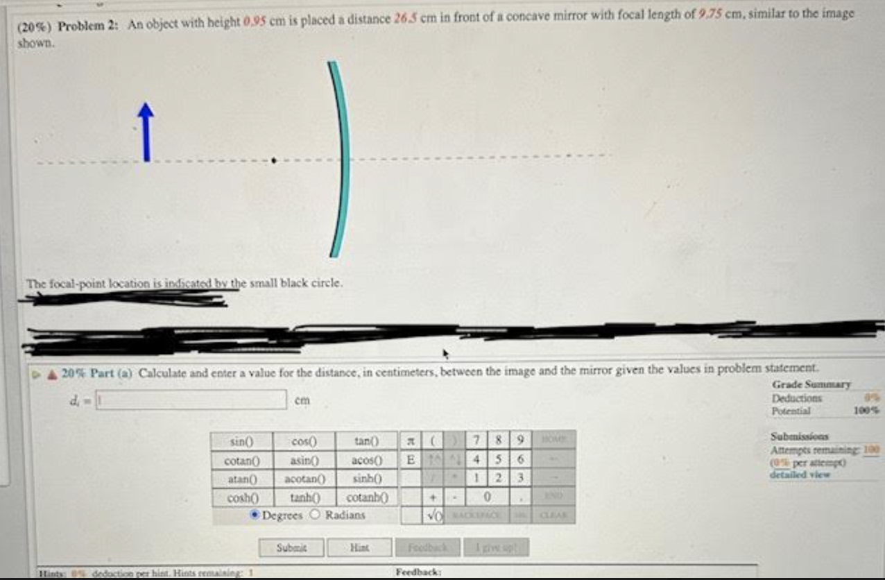 (20\%) Problem 2: An object with beight 0.95 cm is | Chegg.com