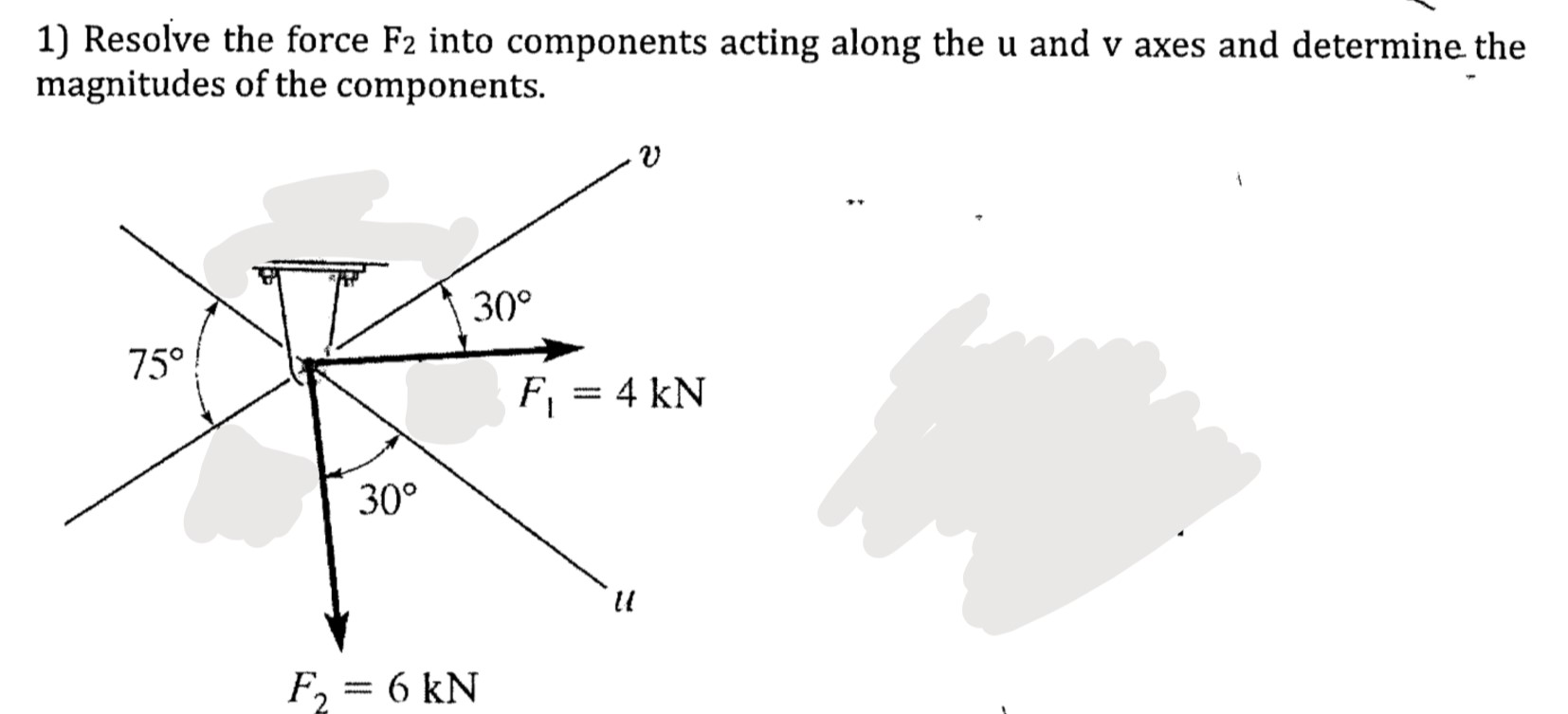 Solved 1) Resolve the force F2 into components acting along | Chegg.com