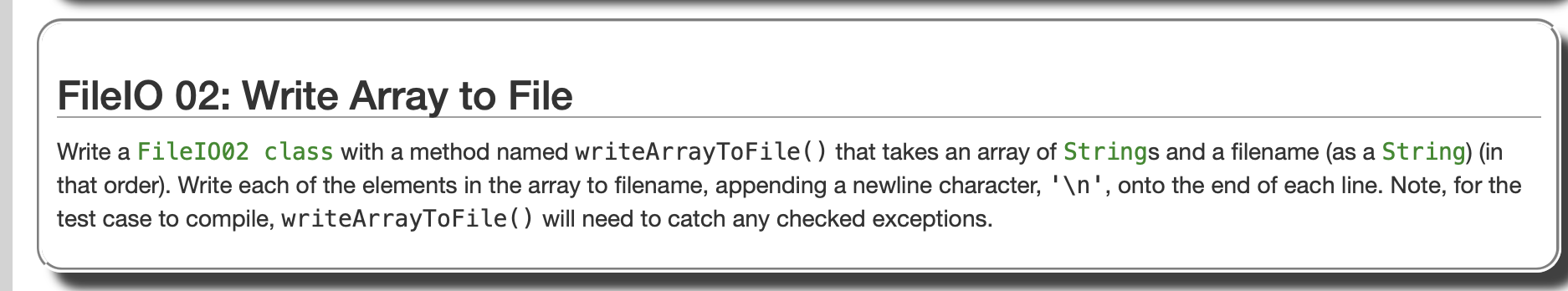 Solved Filelo 02: Write Array to File Write a File1002 class | Chegg.com