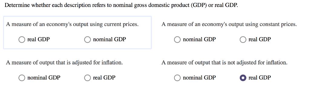 Solved Determine whether each description refers to nominal | Chegg.com