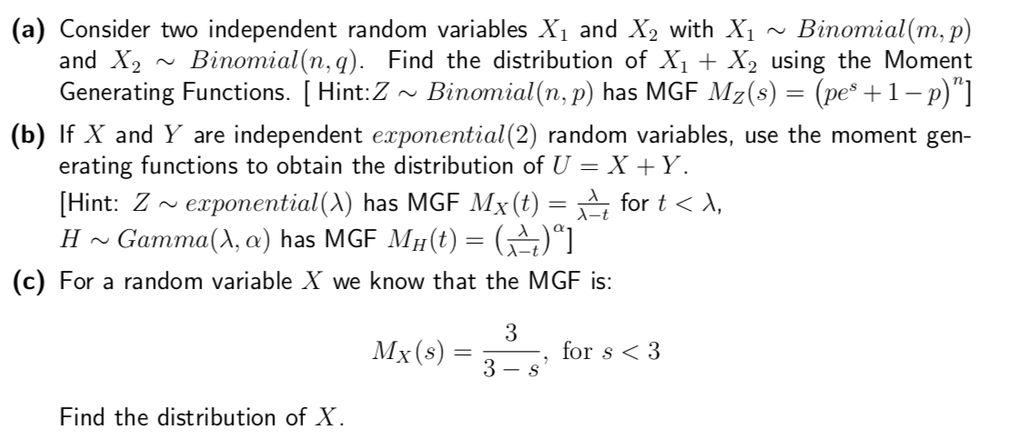 Solved (a) Consider two independent random variables X1 and | Chegg.com