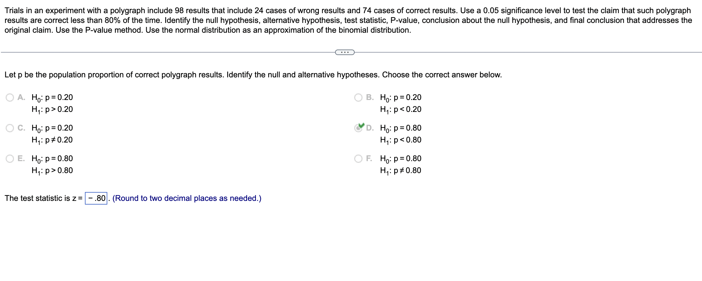 Solved original claim. Use the P-value method. Use the | Chegg.com
