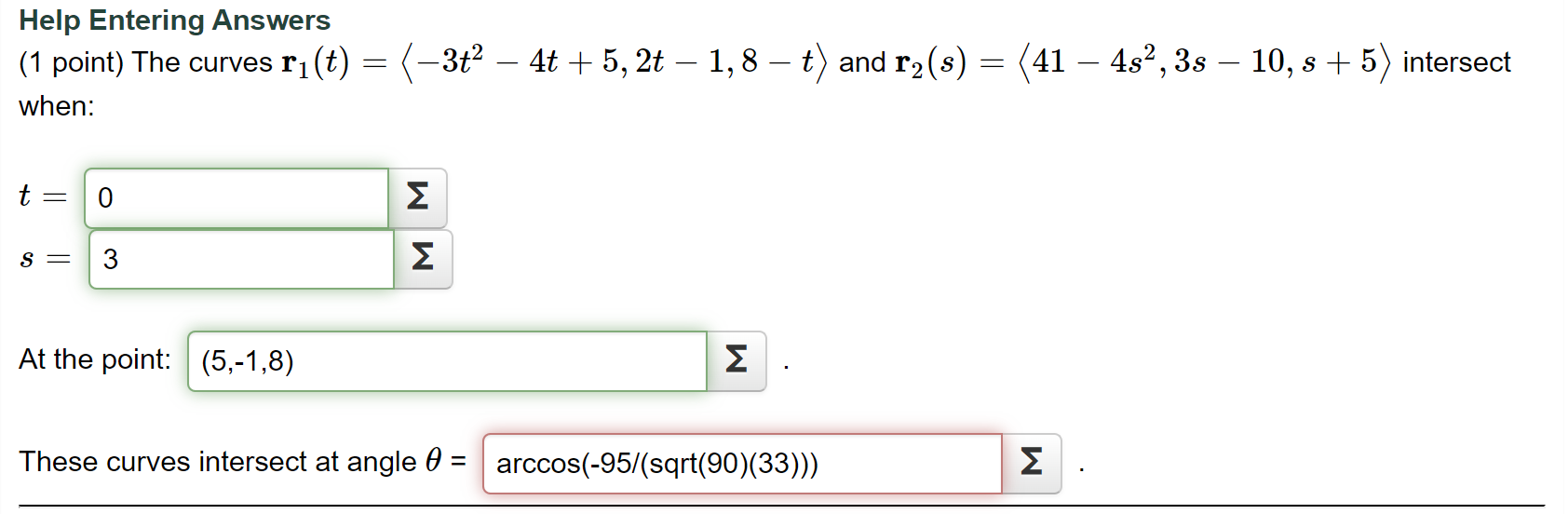 Solved Help Entering Answers(1 ﻿point) ﻿The curves | Chegg.com