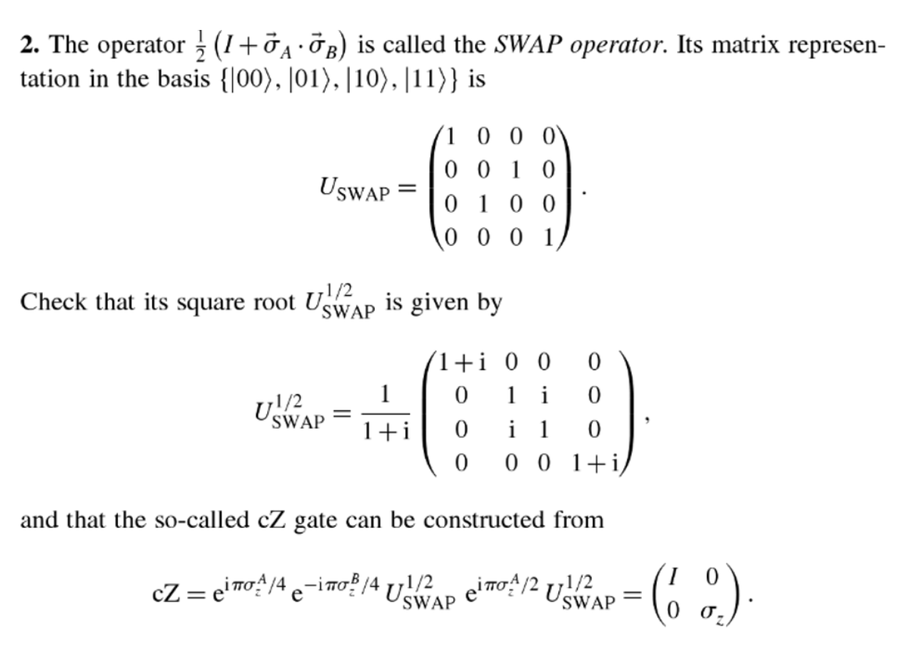 Solved 2. The operator 3 (1+ 7 AÖB) is called the SWAP | Chegg.com
