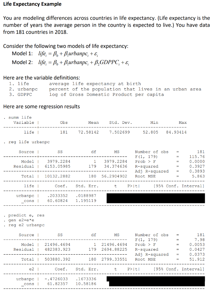 Life Expectancy Example You are modeling differences | Chegg.com