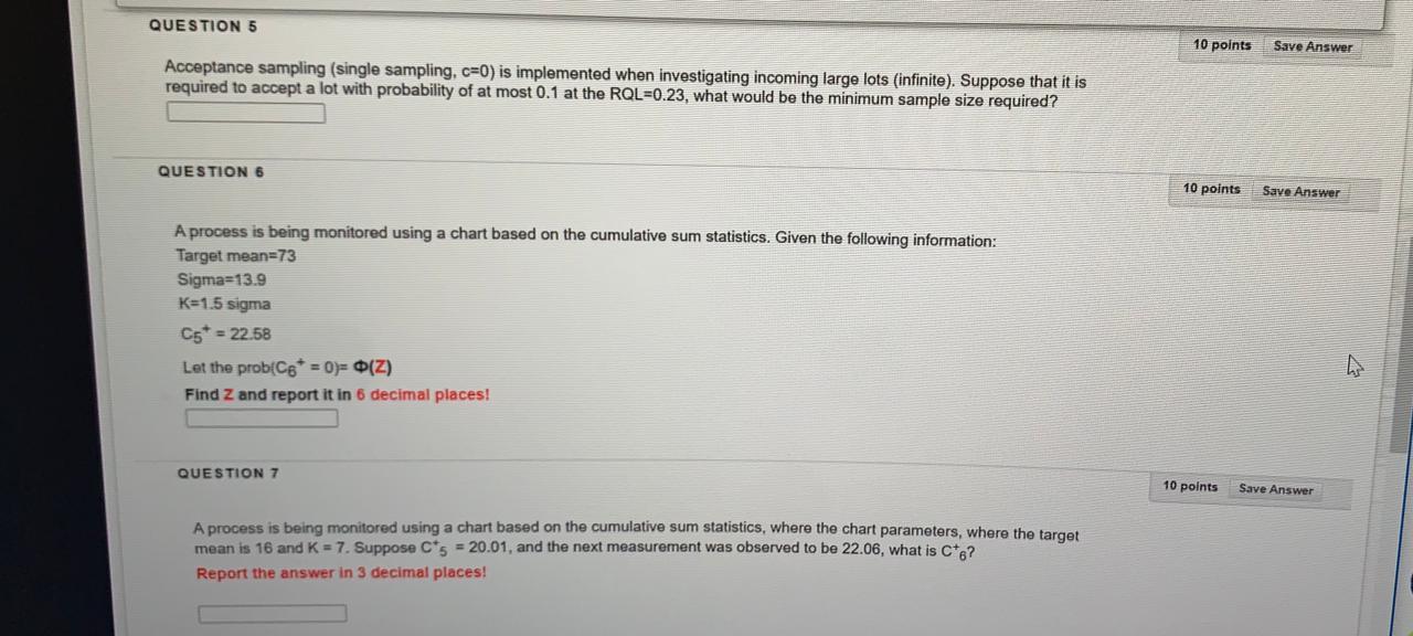 Solved QUESTION 5 10 points Save Answer Acceptance sampling | Chegg.com