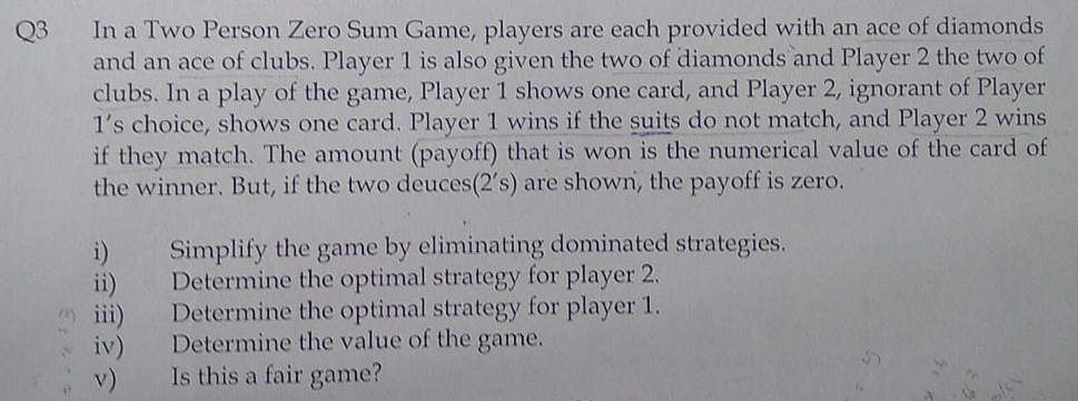 23 In a Two Person Zero Sum Game, players are each | Chegg.com