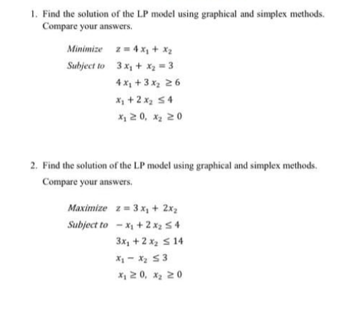 Solved 1. Find the solution of the LP model using graphical | Chegg.com