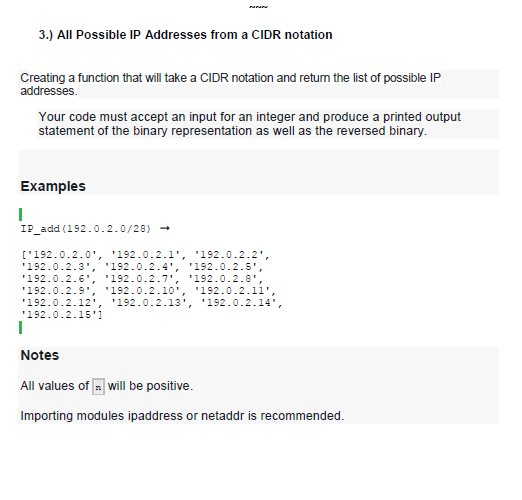 Solved Creating a function that will take a CIDR notation | Chegg.com