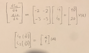 Solved [dtdi1dtdi2]=[−2−3−2−3][i1i2]+[1020]v(t) | Chegg.com