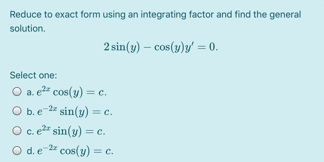 Solved Solve the following linear ODE using Method of | Chegg.com
