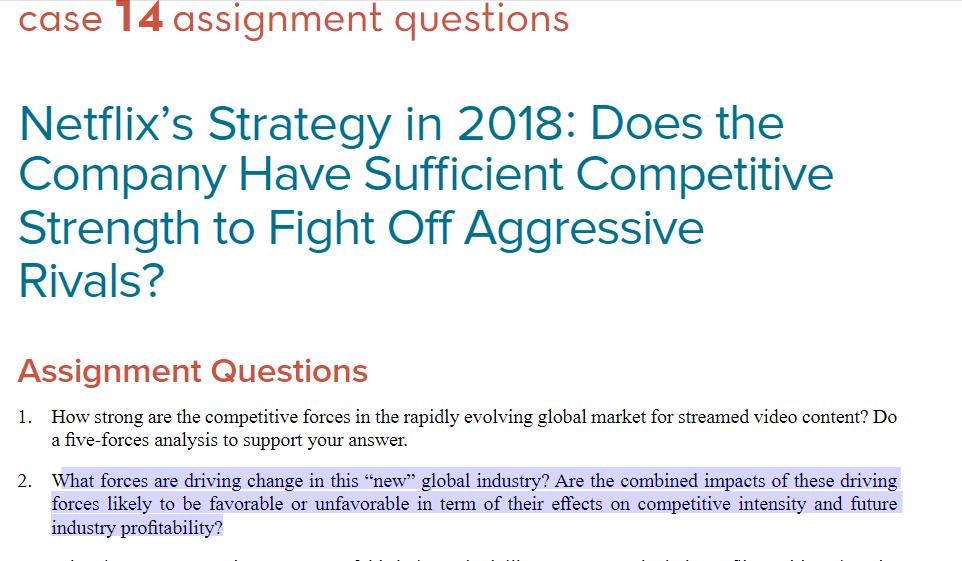Solved case 14 assignment questions Netflix's Strategy in | Chegg.com
