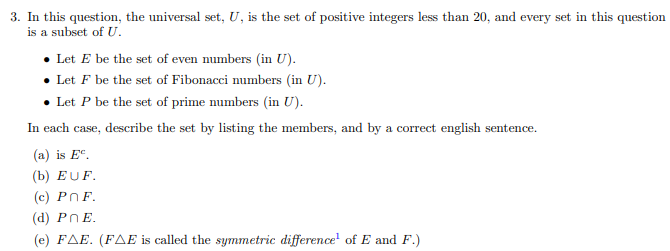 Solved 3. In this question, the universal set, U, is the set | Chegg.com