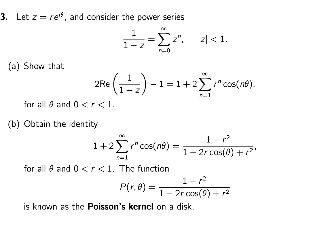 Solved Let z=reiθ, and consider the power series | Chegg.com