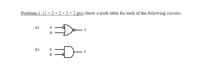 Solved Problem 1: (2 +2 +2+2+2 pts) Show a truth table for | Chegg.com