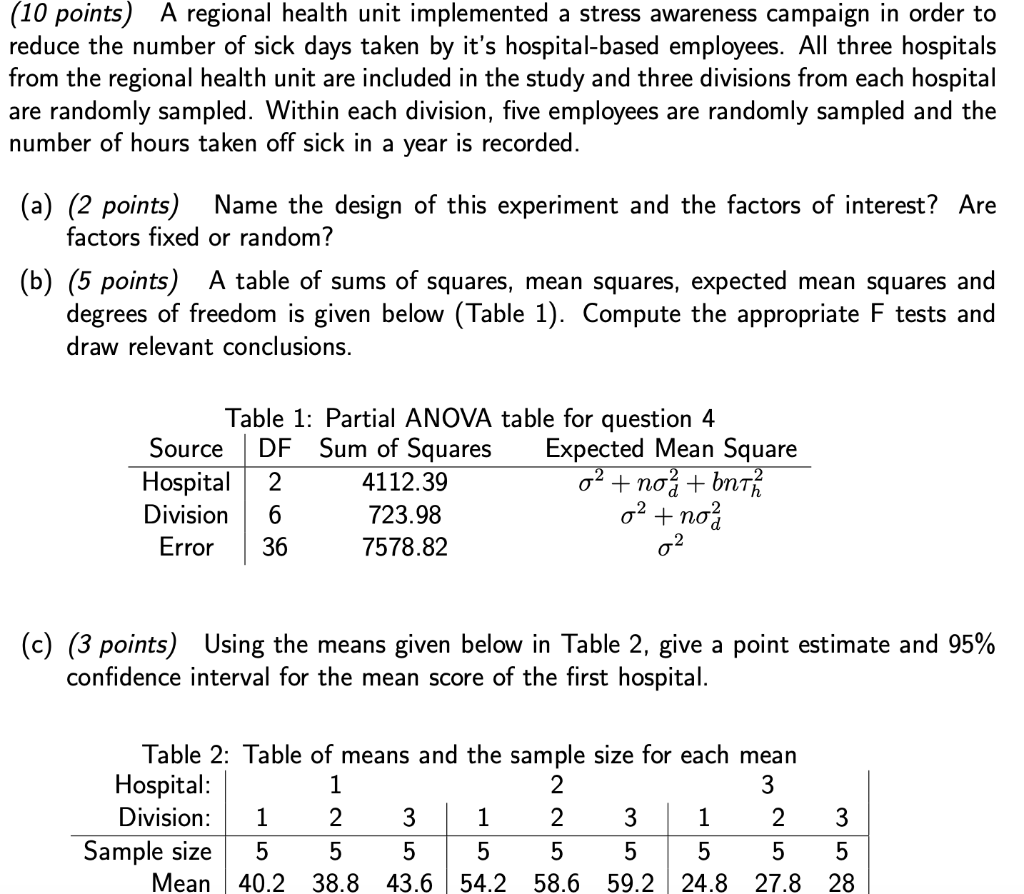 (10 points) A regional health unit implemented a | Chegg.com