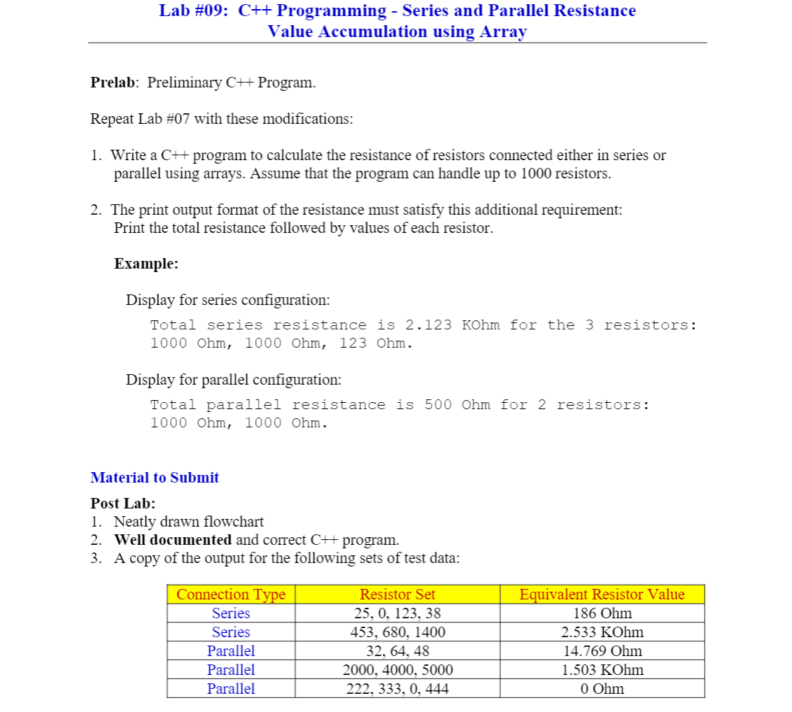 Solved Lab #09: C++ Programming - Series and Parallel | Chegg.com