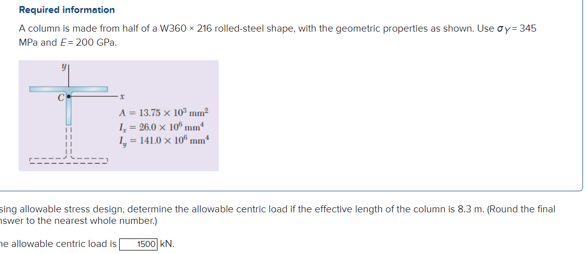 Solved Required information A column is made from half of a | Chegg.com