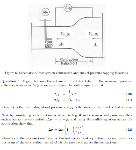 Solved V2, P2 V1, p1 Pitot- static tube L Contraction Ratio | Chegg.com