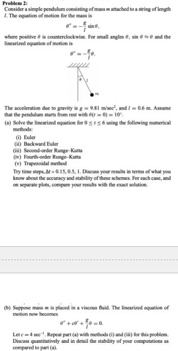 Solved Problem 2: Consider a simple pendulum consisting of | Chegg.com
