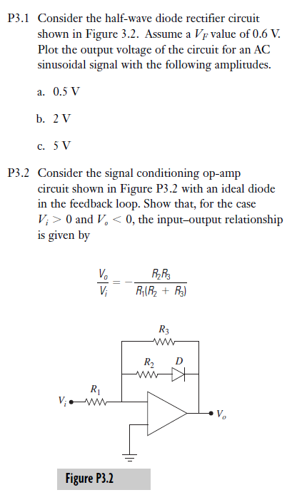 Solved P3.1 ﻿Consider the half-wave diode rectifier | Chegg.com