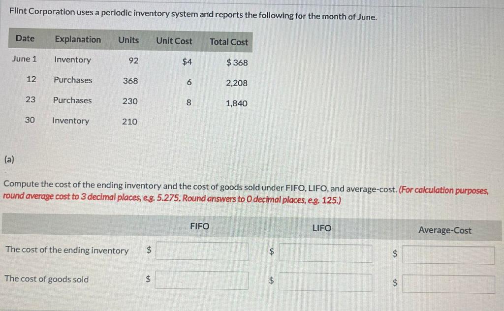 Solved Flint Corporation uses a periodic inventory system | Chegg.com