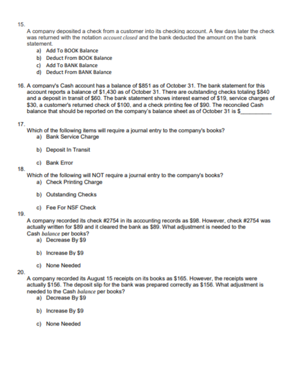 Solved Bank Reconciliation (Practice Quiz) 1. Checks that | Chegg.com
