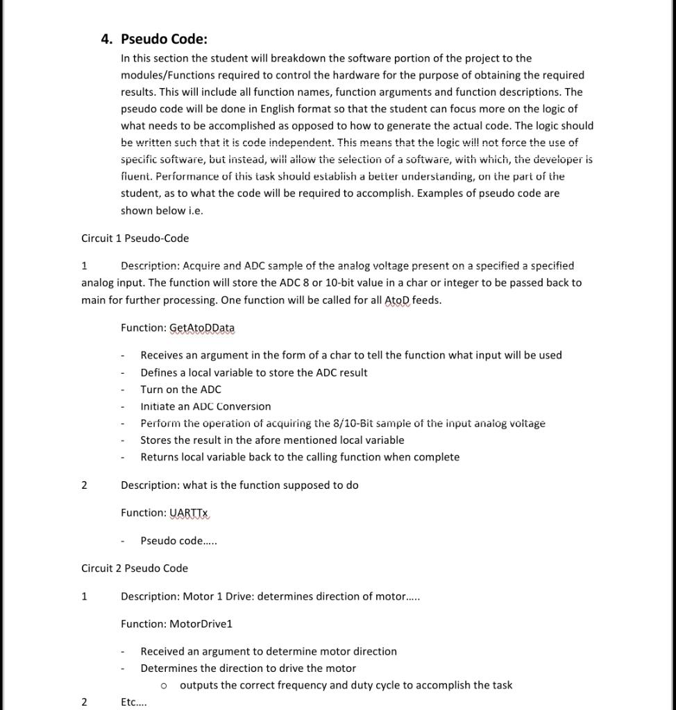 Solved 4. Pseudo Code: In this section the student will | Chegg.com