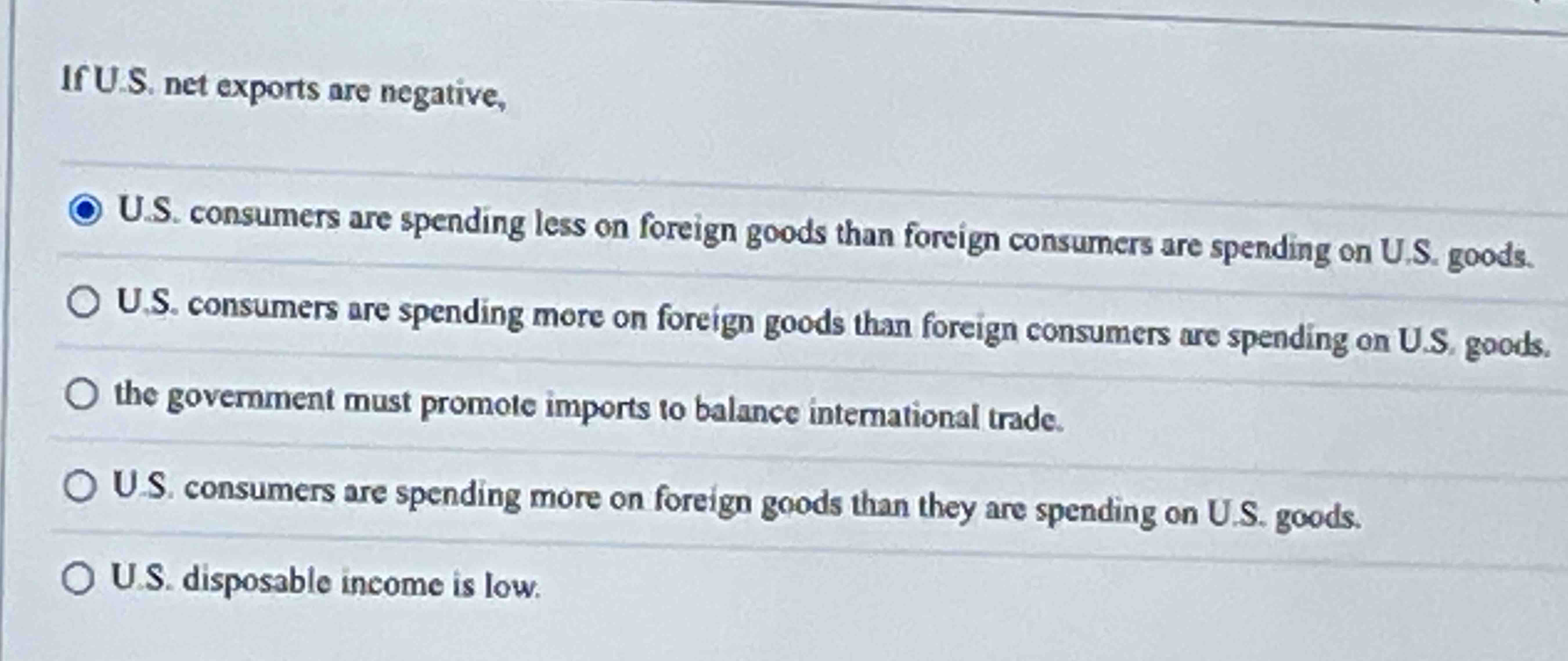 Solved If U.S. ﻿net exports are negative,U.S. ﻿consumers are | Chegg.com