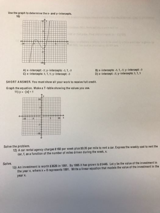 Solved Use the graph to determine the x-and y-intercepts. | Chegg.com