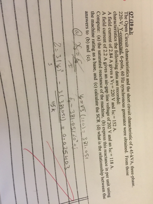 Solved The Open Circuit characteristics and the short | Chegg.com
