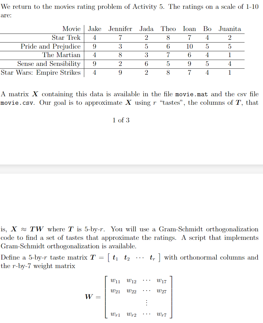 Solved We return to the movies rating problem of Activity 5 | Chegg.com