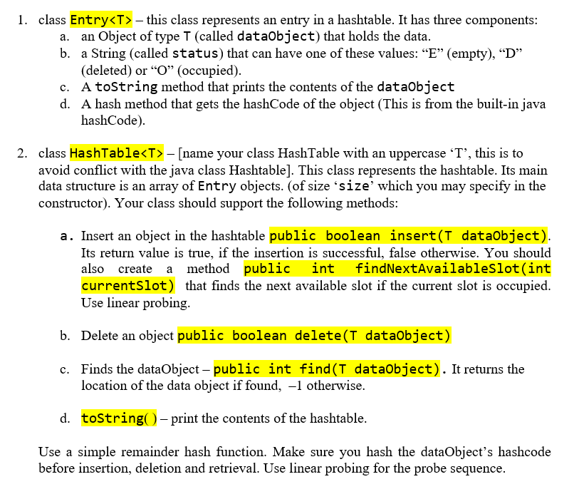 Solved 1. class Entry - this class represents an entry in a | Chegg.com