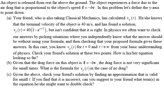 Solved An object is released from rest far above the ground. | Chegg.com