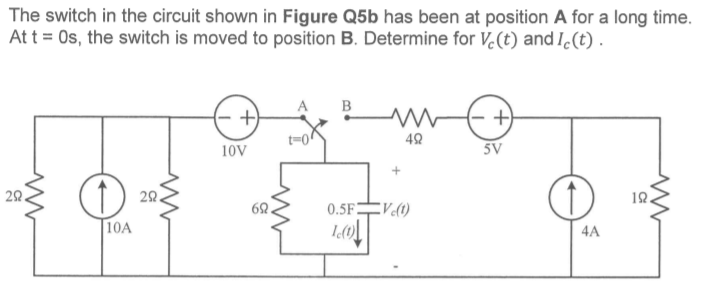 Solved The switch in the circuit shown in Figure Q5b has | Chegg.com