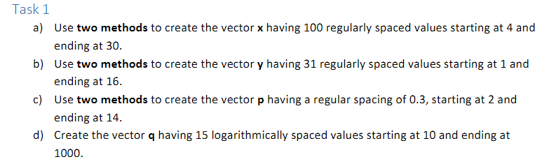 Solved a) Use two methods to create the vector x having 100 | Chegg.com