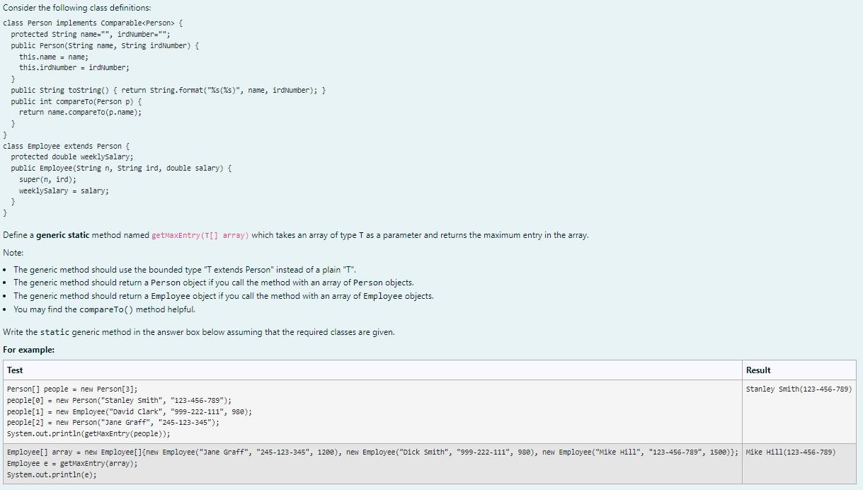 Solved Consider The Following Class Definitions Class 