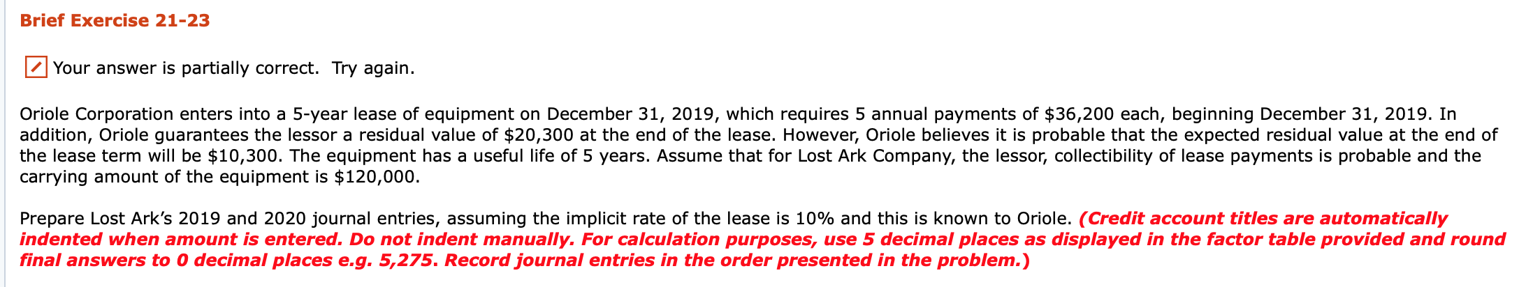 Solved Brief Exercise 21-23 Your answer is partially | Chegg.com